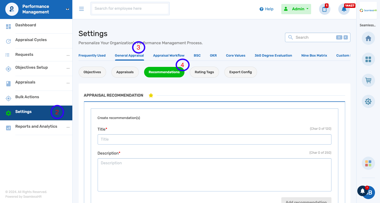 How To Set Up / Edit Appraisal Recommendations.